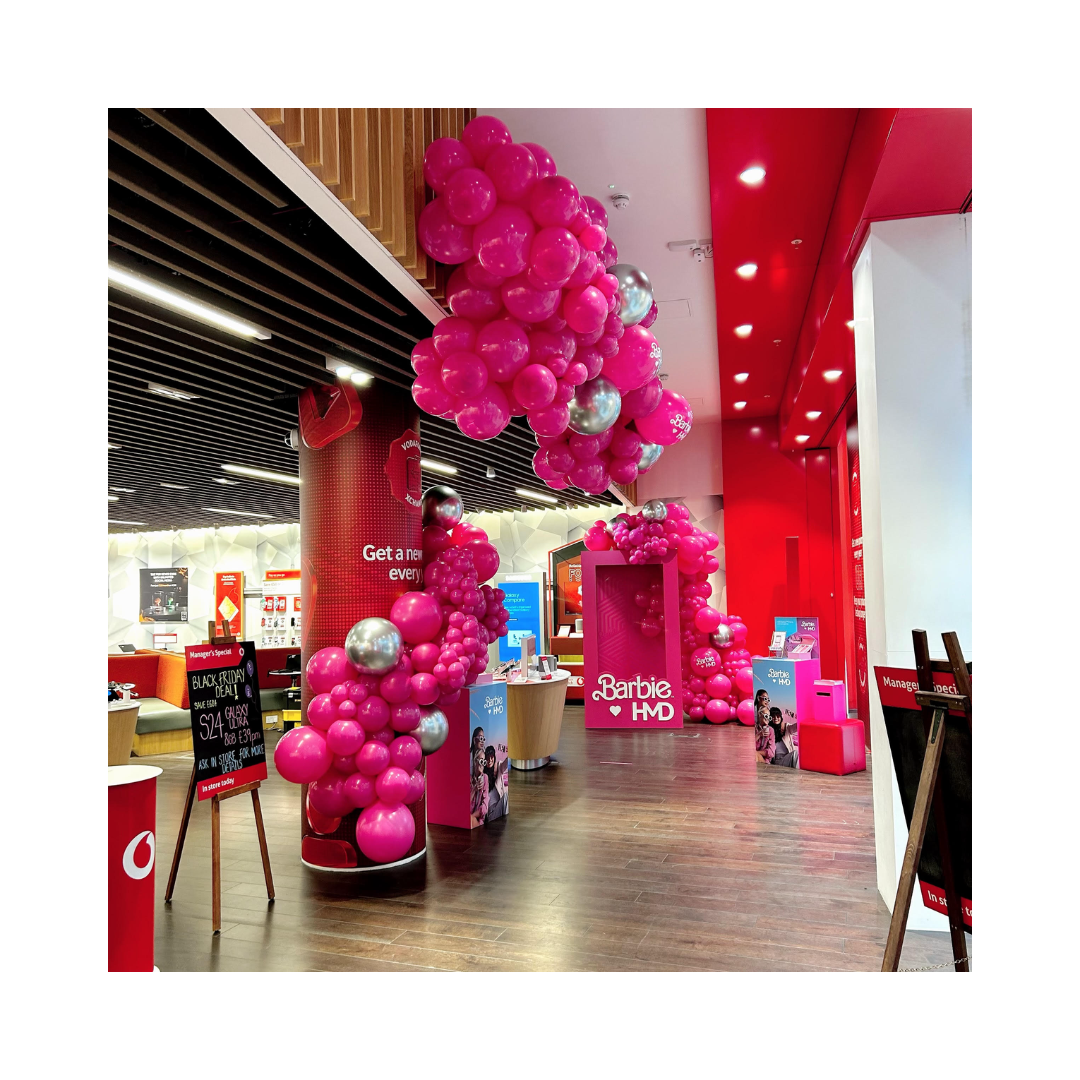 Custom Brand Activation Balloon Display - Barbie & Vodafone — London Balloons